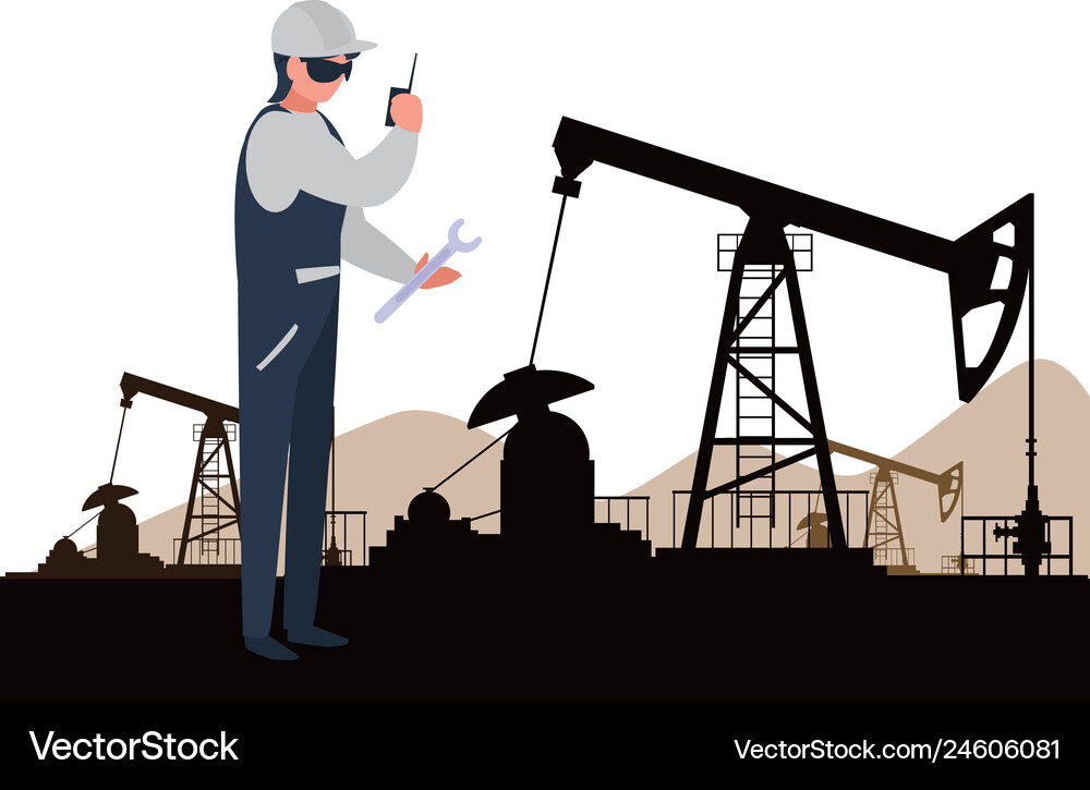 Oil industry worker with tools avatar character Vector Image