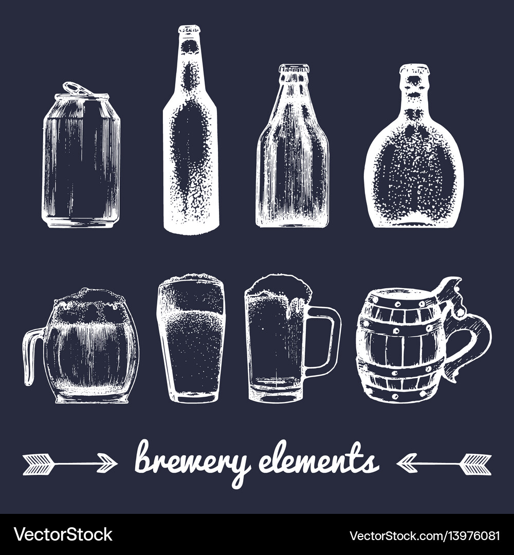 Set of vintage brewery elements collection Vector Image