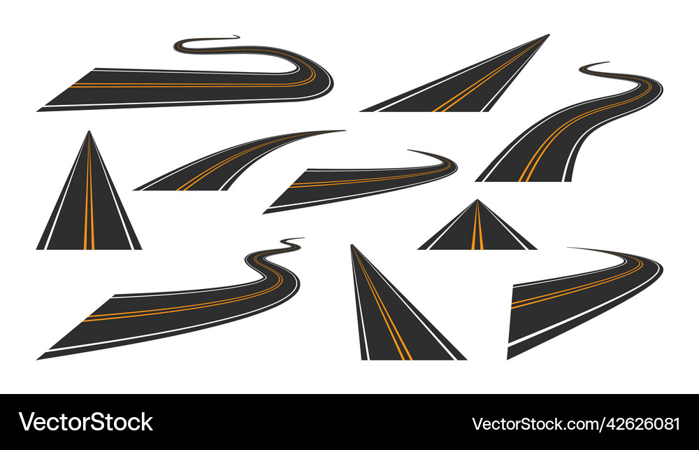 Straight and winding roads set Royalty Free Vector Image