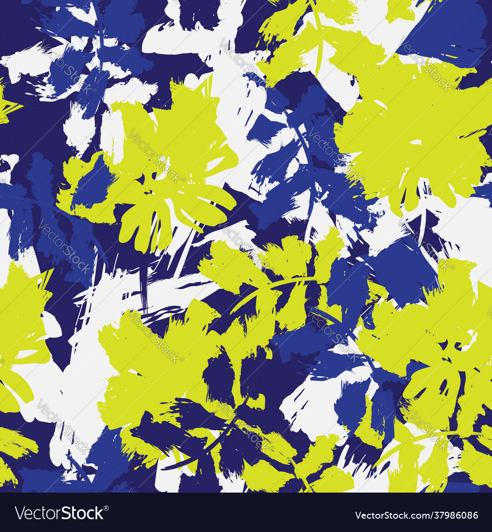 Blue floral brush strokes seamless pattern Vector Image