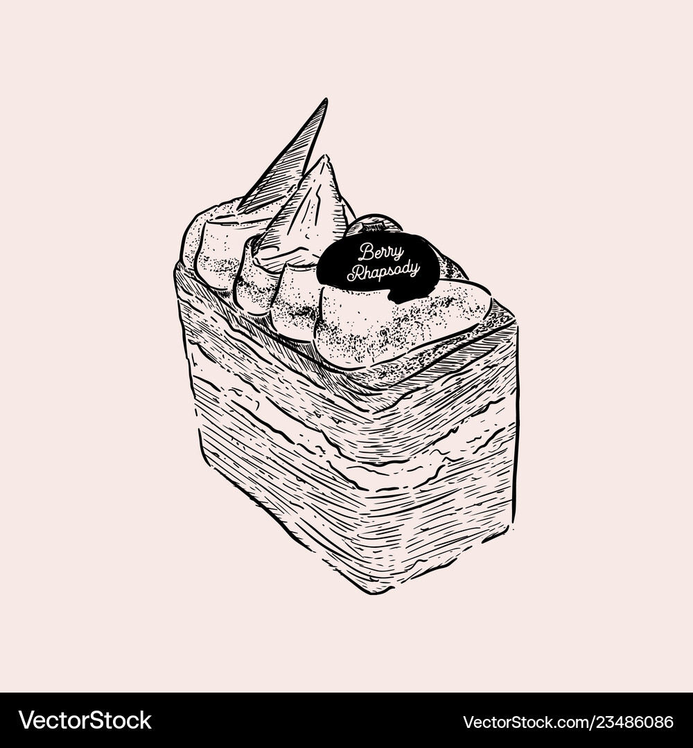 Chocolate and berry cake hand draw sketch Vector Image