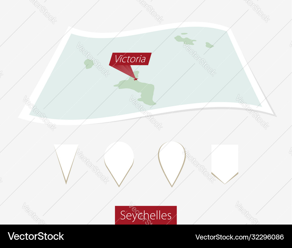 Curved paper map seychelles with capital Vector Image