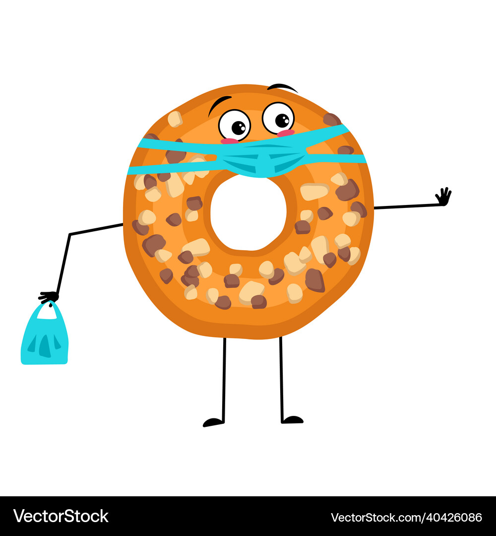 Cute glazed donut character with sad emotions Vector Image