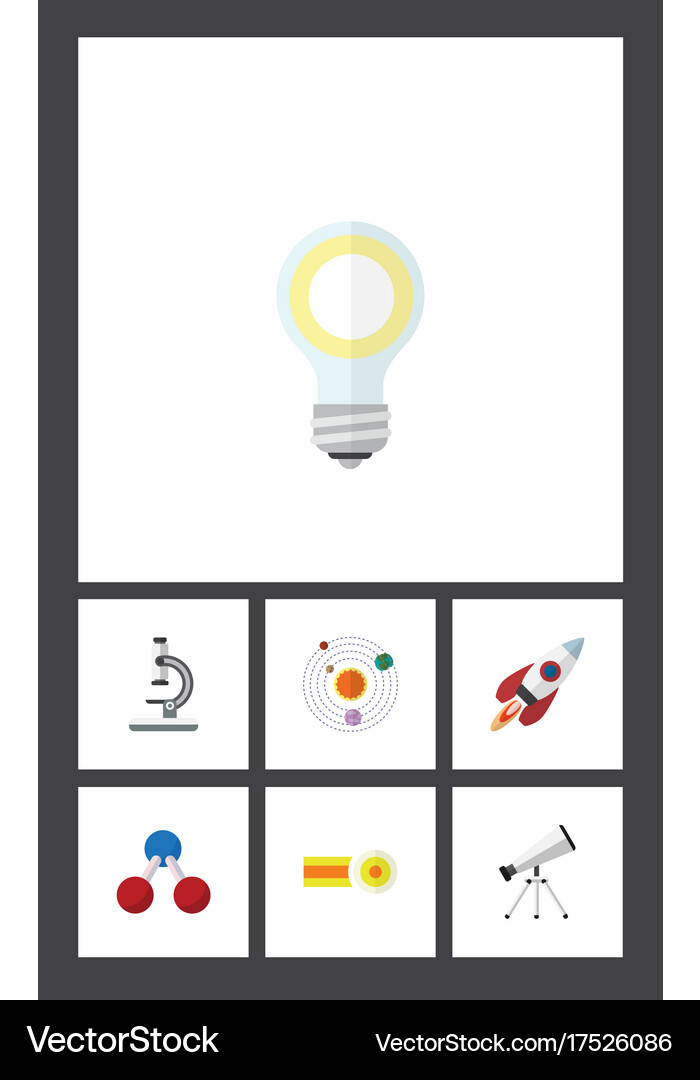 Flat icon science set of nuclear lightbulb milky Vector Image