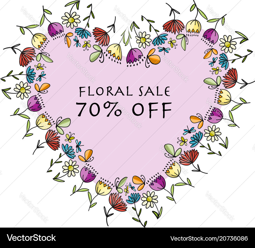 Floral heart shape banner for your design Vector Image