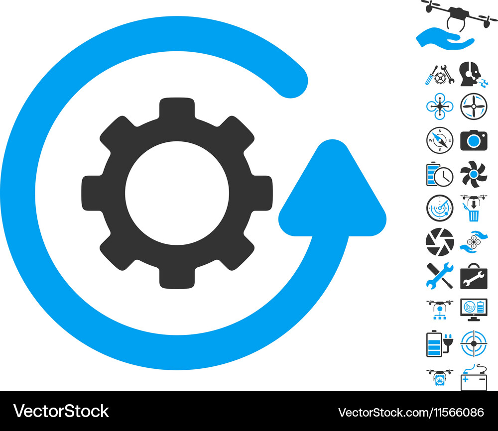 Gearwheel rotation direction icon with air drone Vector Image