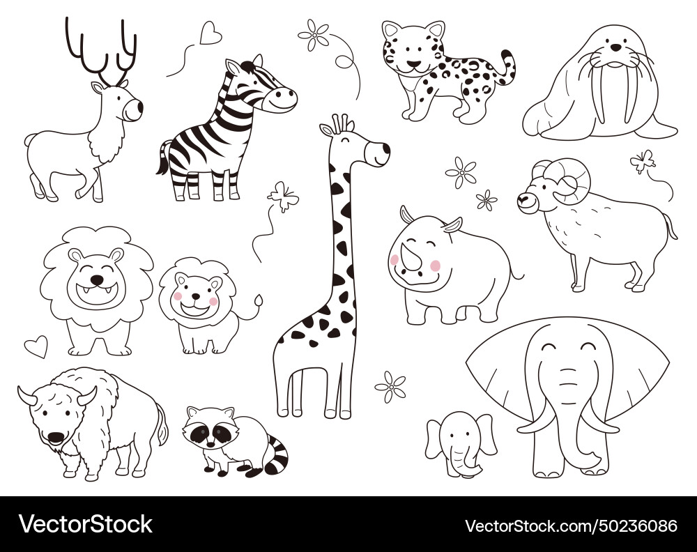 Hand-drawn cute cartoonish animals set Royalty Free Vector