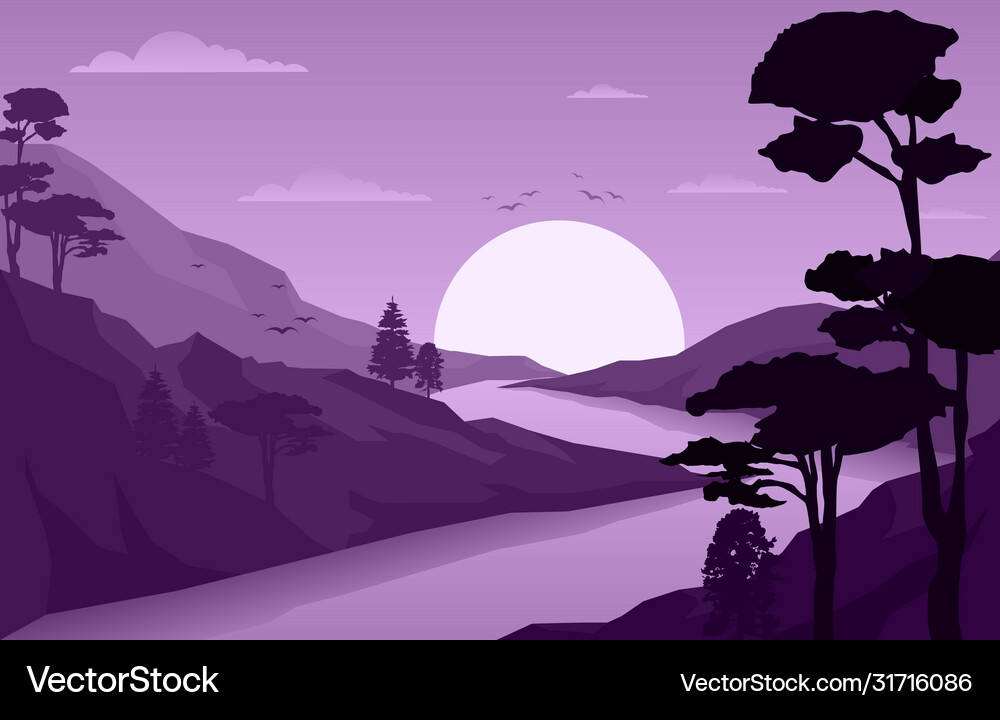 Sunrise sunset mountain forest wild nature Vector Image