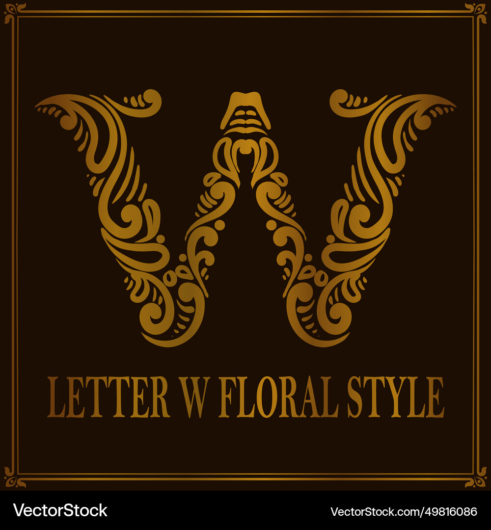 Vintage letter w floral pattern style Royalty Free Vector