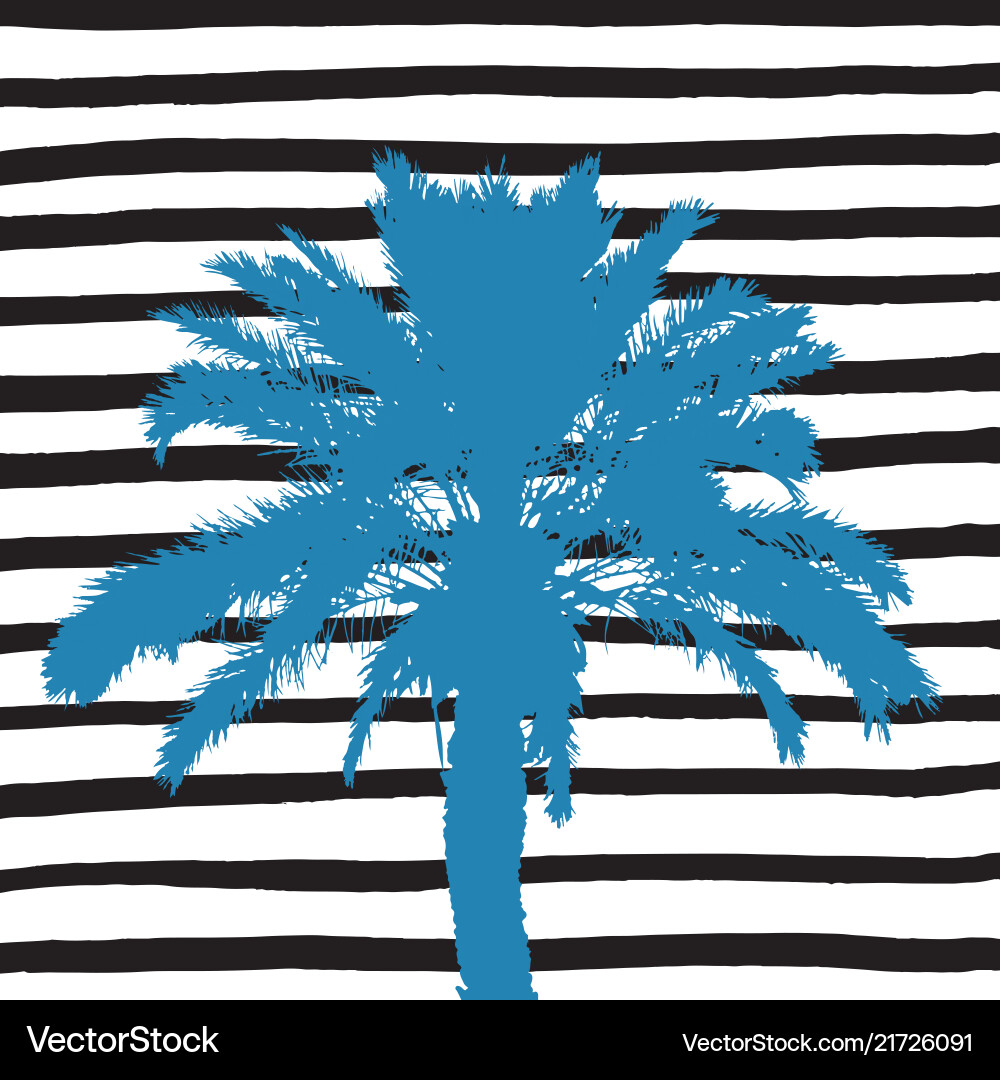 Blue palm tree and hand drawn black white Vector Image