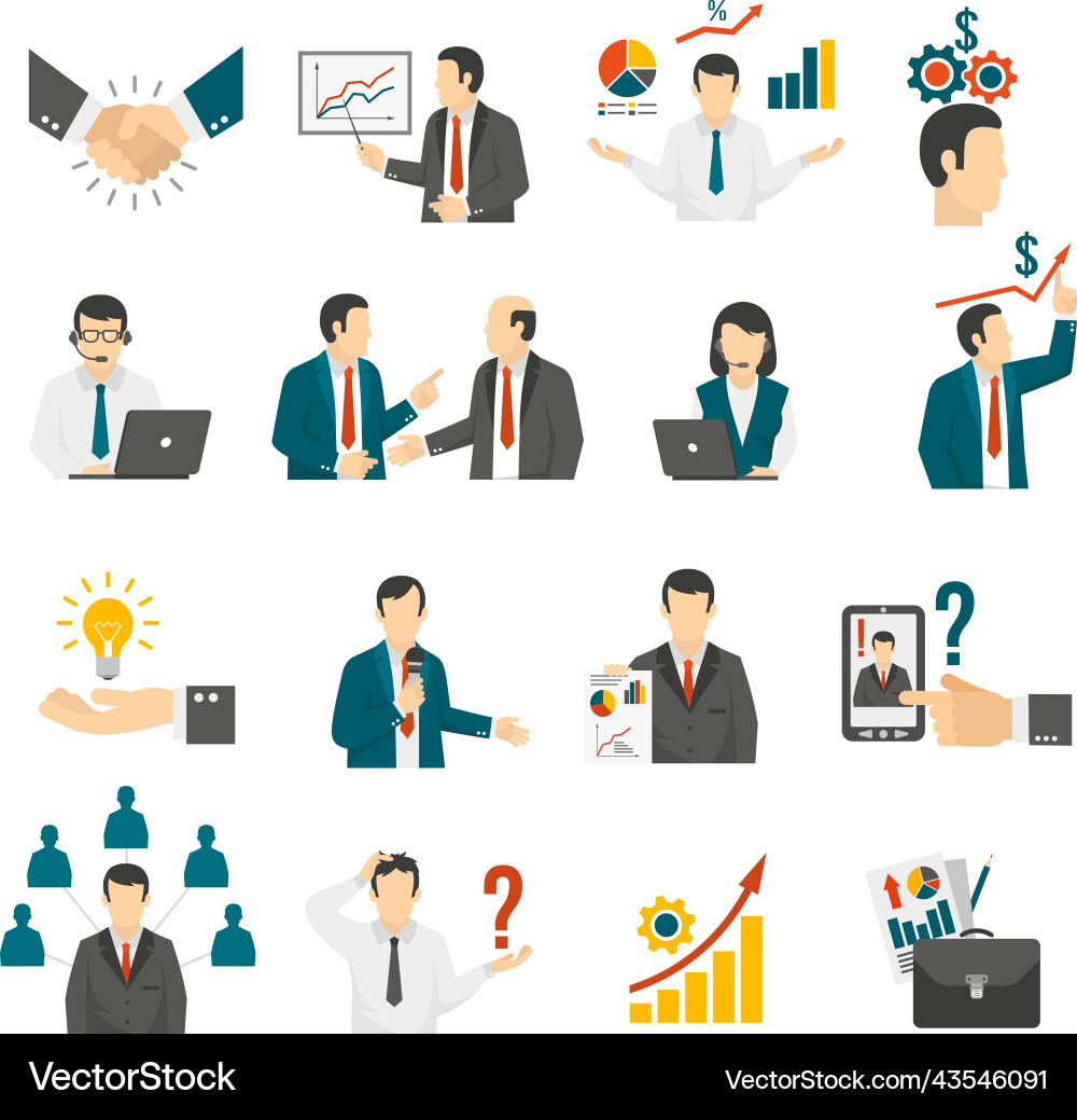 Business training consulting service icons set Vector Image