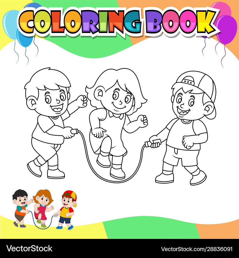 Coloring book kids playing rope Royalty Free Vector Image