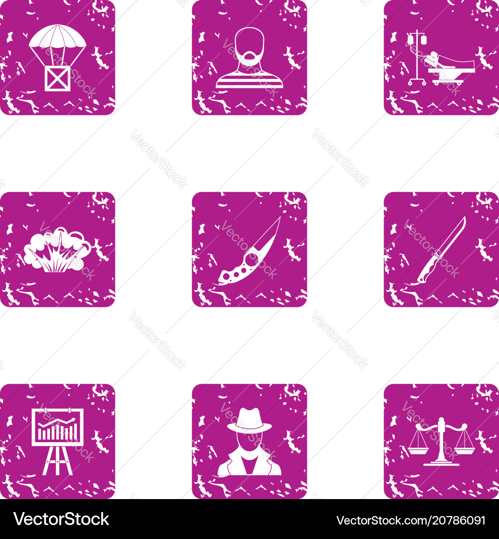 Delinquency icons set grunge style Royalty Free Vector Image