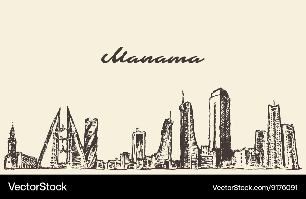 Manama skyline bahrain drawn sketch Royalty Free Vector