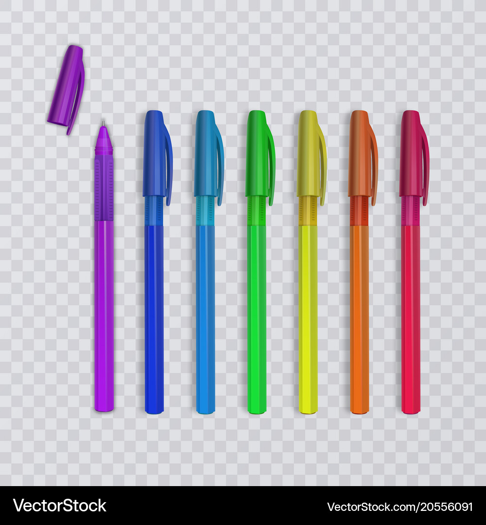 Realistic pens with rainbow colors Royalty Free Vector Image