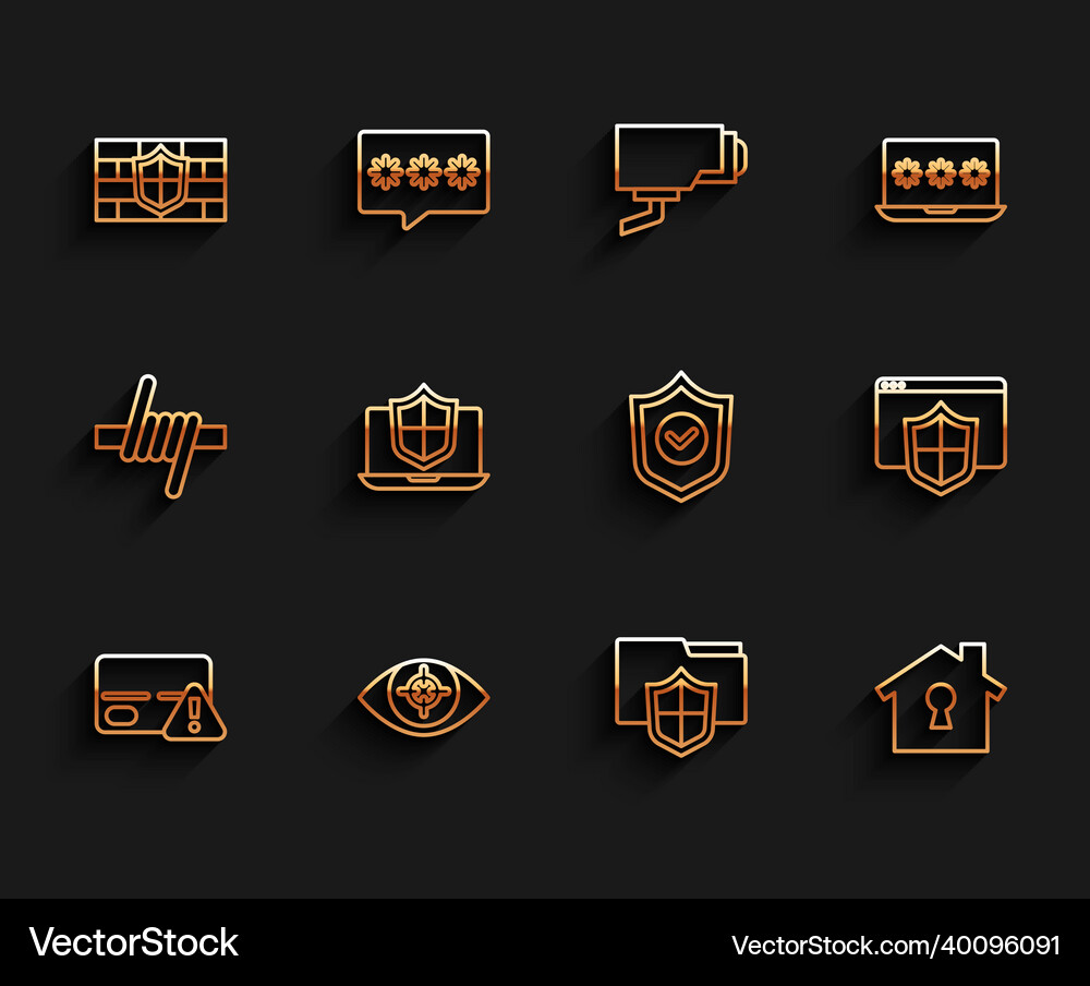 Set line credit card eye scan shield with brick Vector Image
