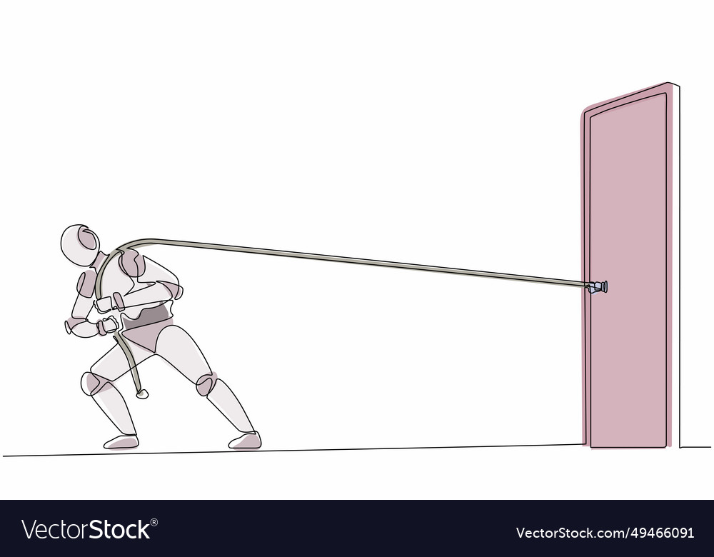 Single continuous line drawing robots pulling Vector Image Single continuous line drawing robots pulling Vector Image
