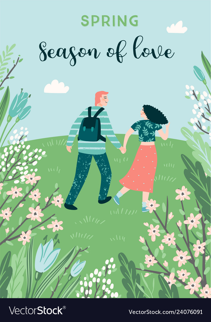 Spring Nature with People Royalty Free Vector Image