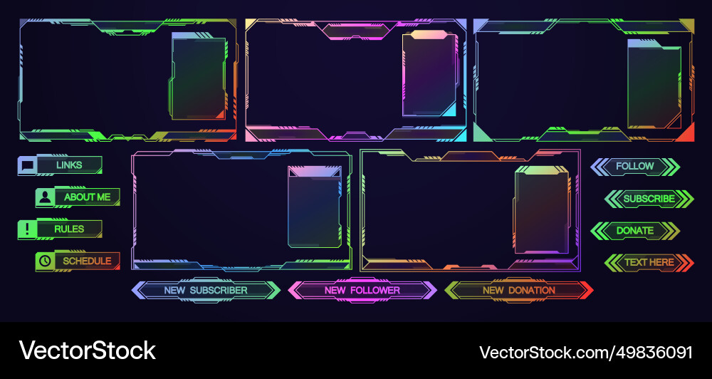 Stream overlay mmo game menu neon space ui Vector Image