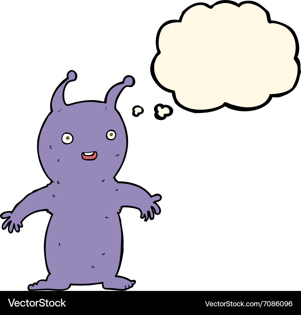 Cartoon happy little alien with thought bubble Vector Image