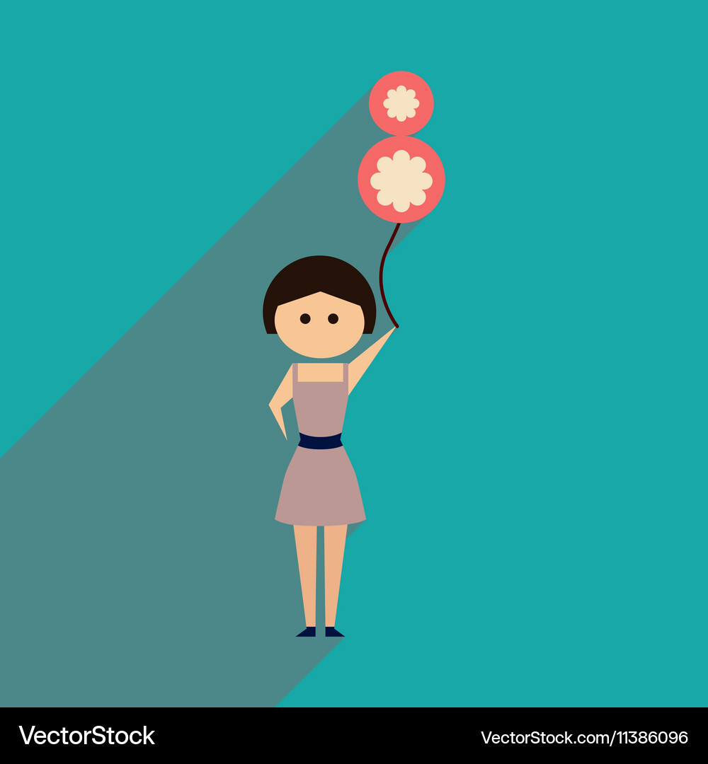 Flat icon with long shadow girl balloon Royalty Free Vector