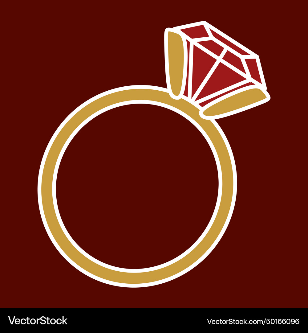 Gold ring with red gemstone engagement marriage Vector Image