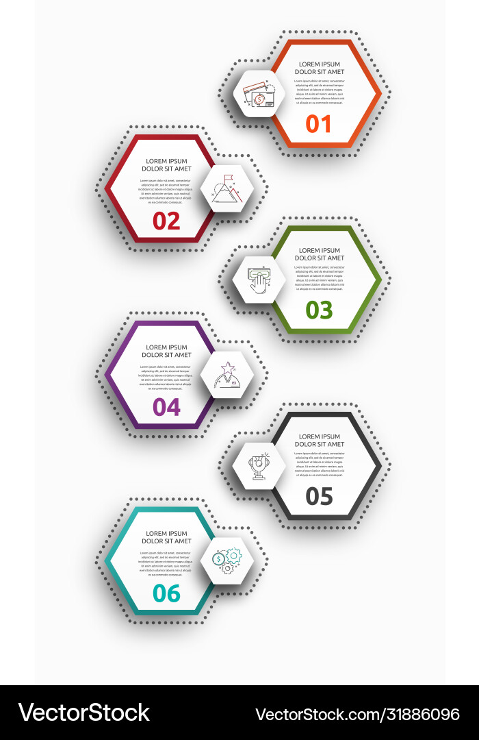 Infographic with 6 pentagons used for six Vector Image