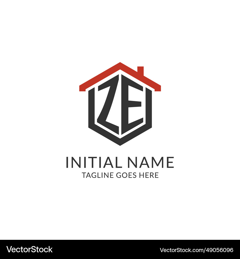 Initial logo ze monogram with home roof hexagon Vector Image