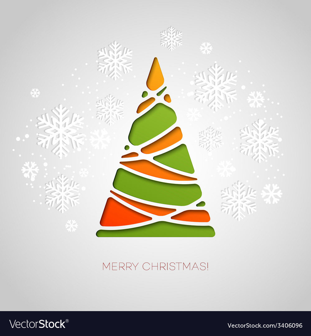 Merry christmas tree greeting card paper design Vector Image