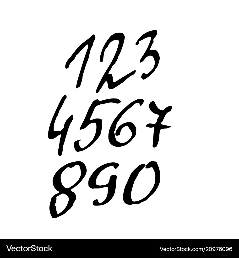 Set calligraphic ink numbers textured brush Vector Image