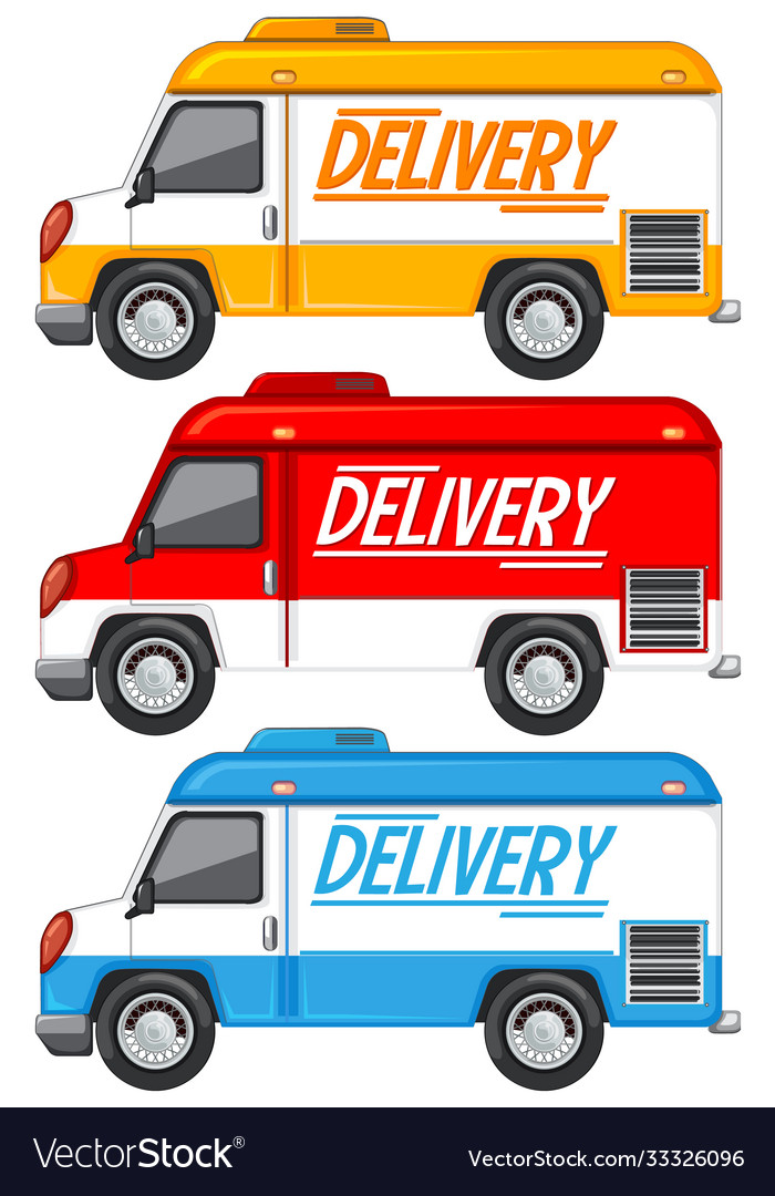 Set different delivery van or truck Royalty Free Vector