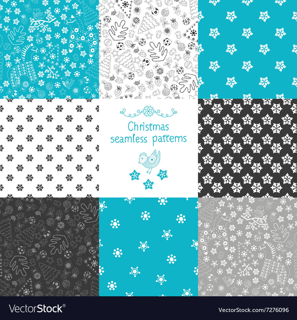 Set of eight christmas seamless patterns Vector Image