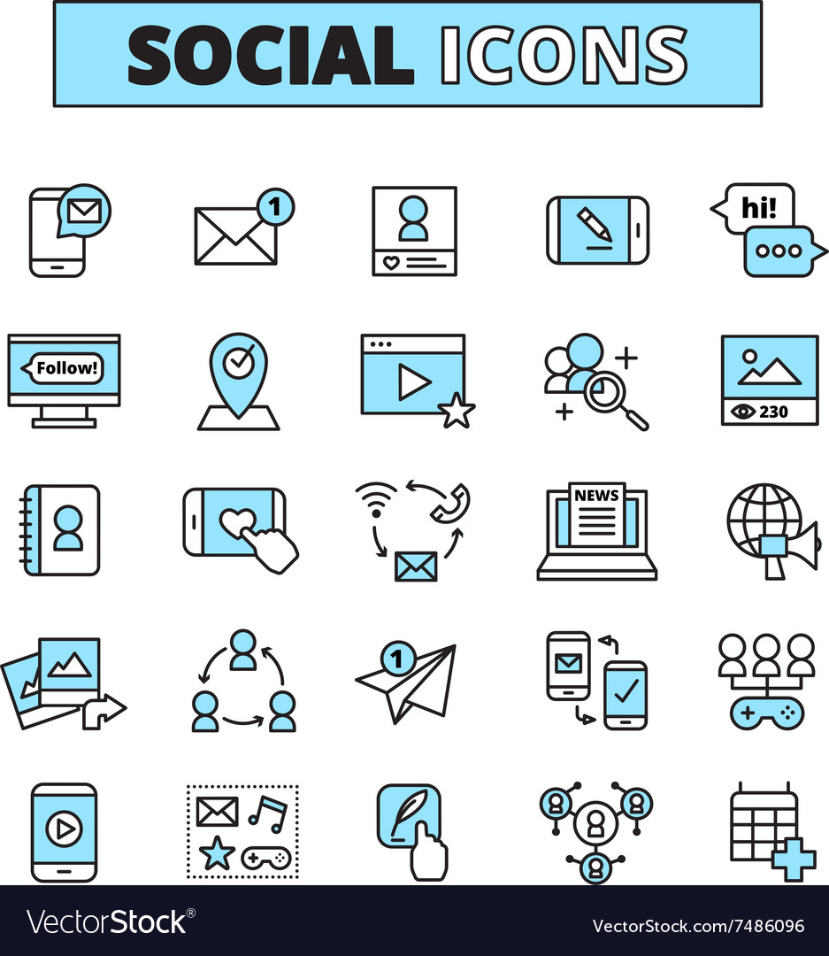 Social media line icons set Royalty Free Vector Image Social media line icons set Royalty Free Vector Image