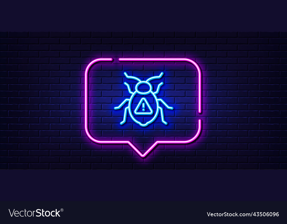 Software Bug Line Icon Cyber Attack Sign Neon Vector Image