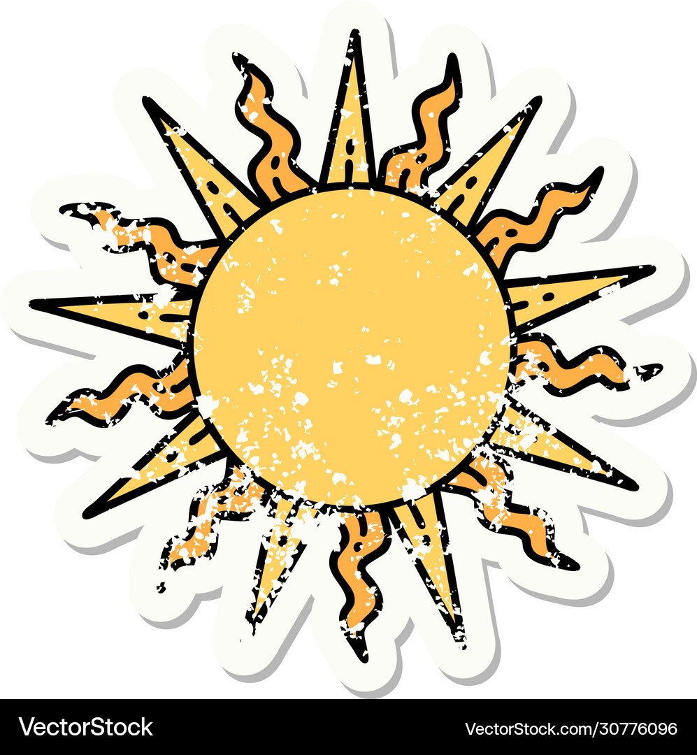 Traditional distressed sticker tattoo a sun Vector Image