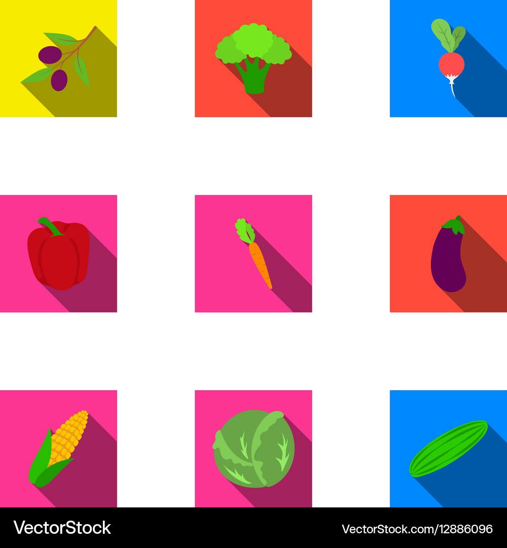 Vegetables set icons in flat style big collection Vector Image