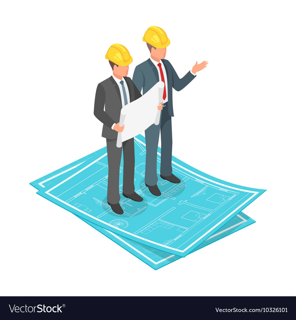 3d isometric concept of businessman or engineer in