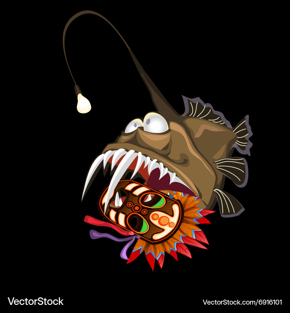 Angler fish with indian mask on a black background