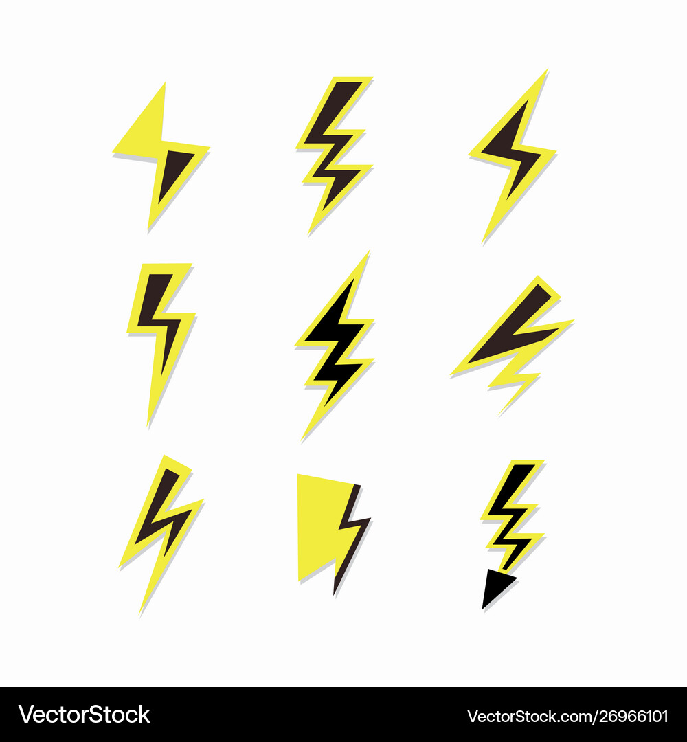 Black and yellow thunder sign lightning bolt set Vector Image