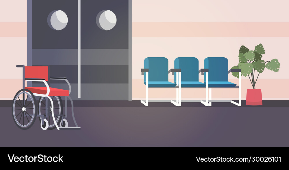 Empty hospital corridor with armchairs and Vector Image