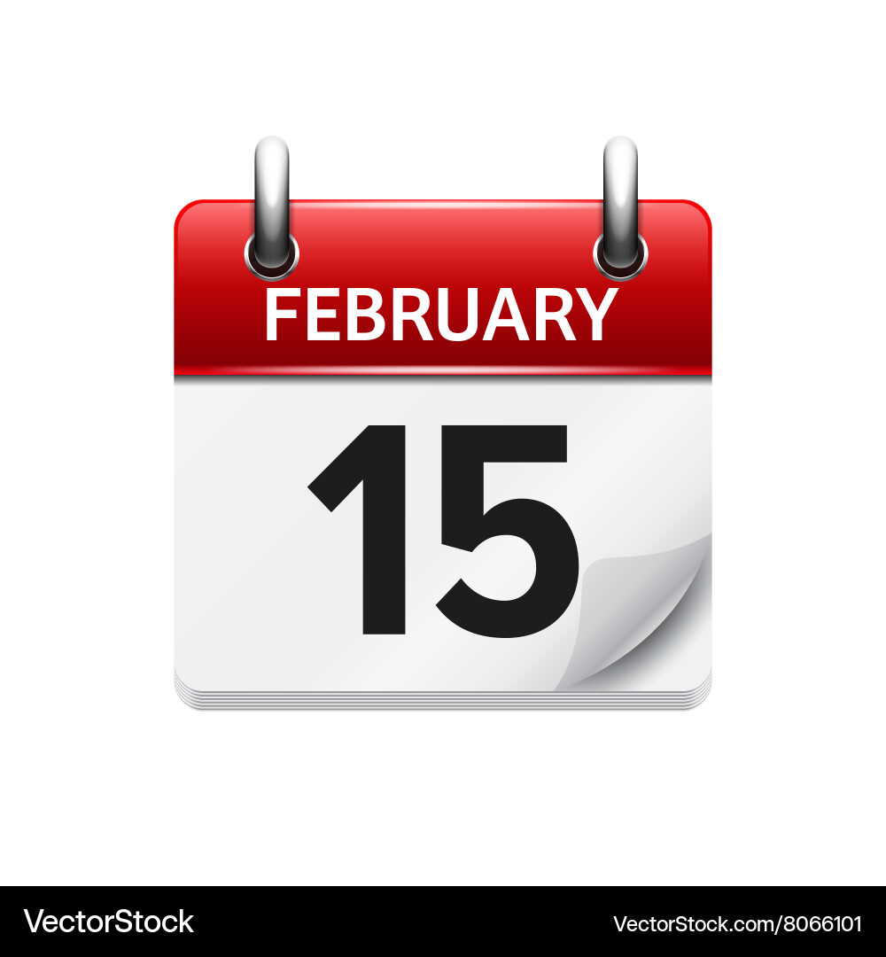 February 15 flat daily calendar icon Date Vector Image
