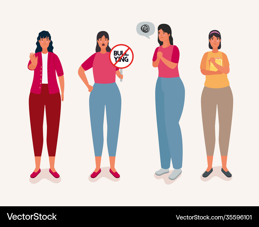 Group women affected for bullying characters Vector Image