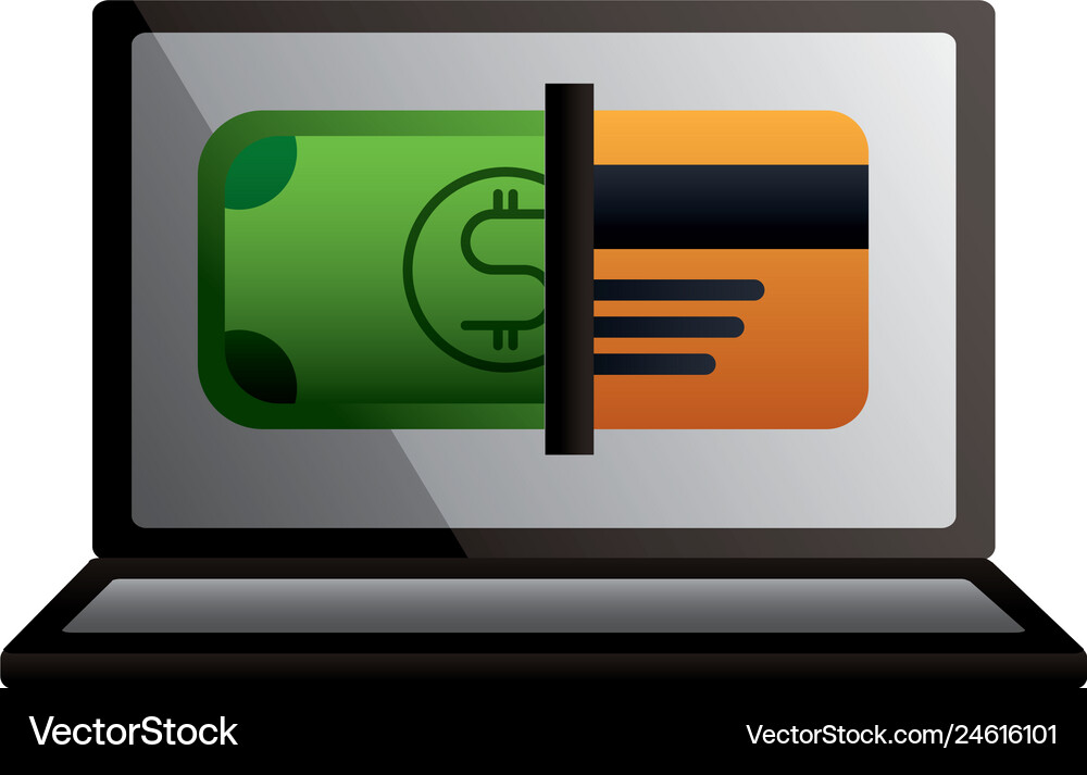 Laptop banknote bank card transaction Royalty Free Vector