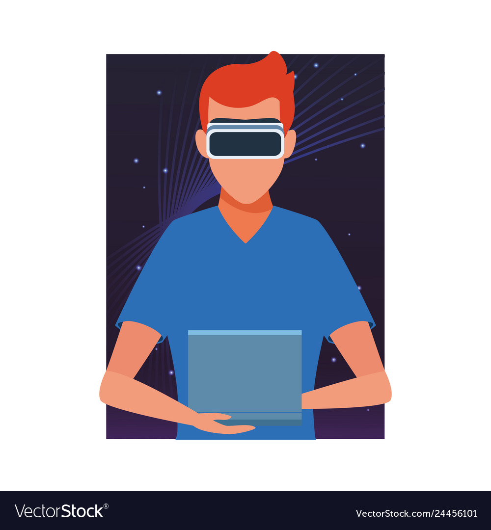Man using virtual reality glasses Royalty Free Vector Image Man using virtual reality glasses Royalty Free Vector Image