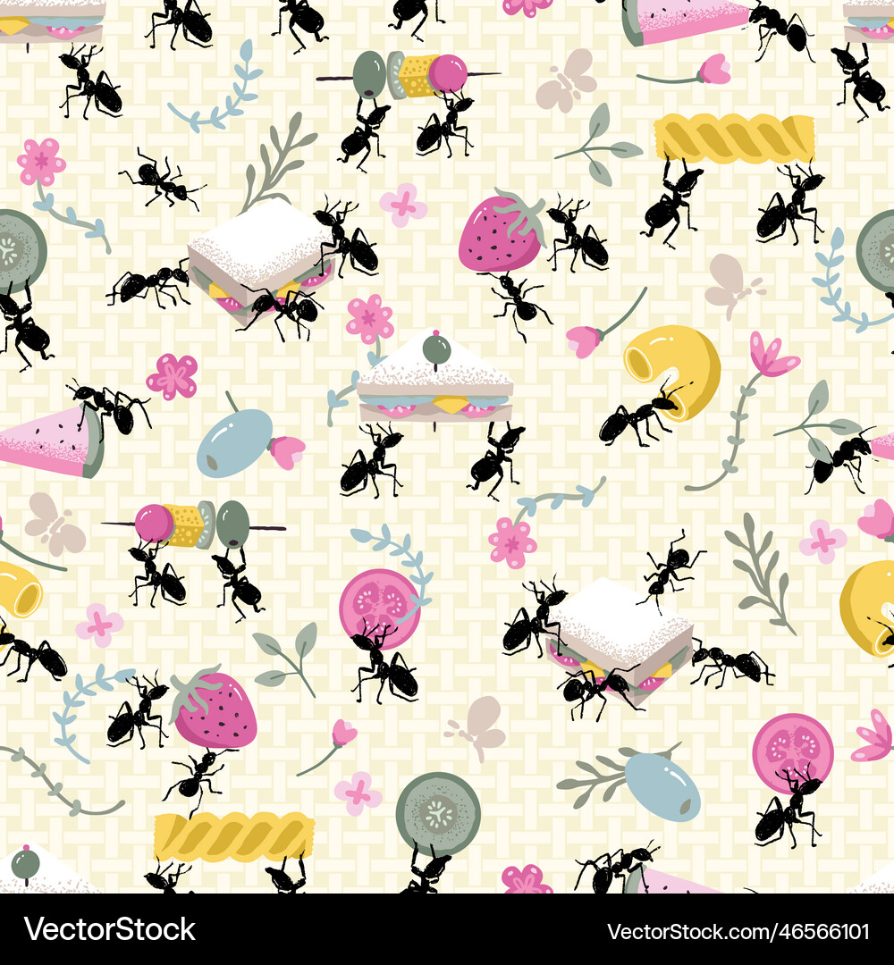 Picnic outdoor ants taking food seamless pattern Vector Image