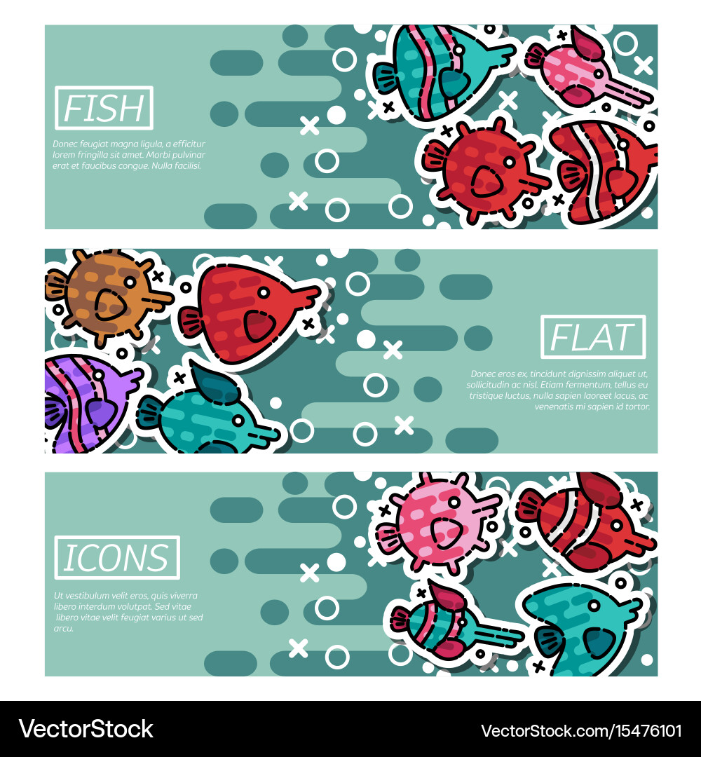 Set of horizontal banners about fish Royalty Free Vector
