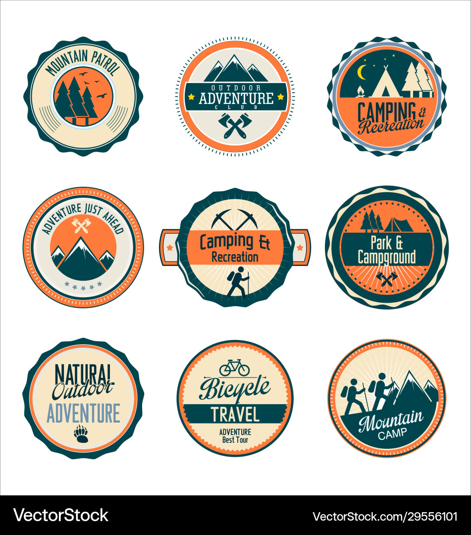 Set outdoor adventure retro labels Royalty Free Vector Image