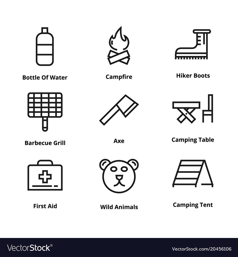 9 camping line icons Royalty Free Vector Image