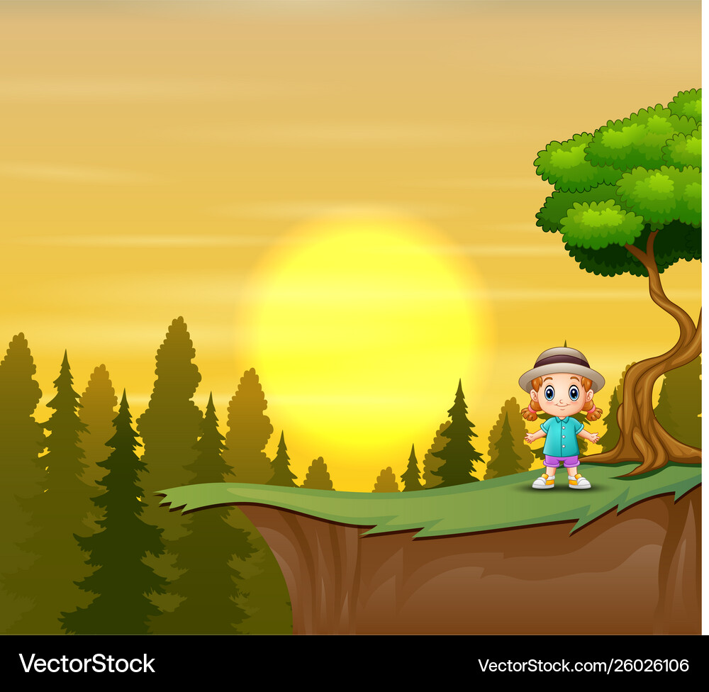 A girl standing at cliff Royalty Free Vector Image