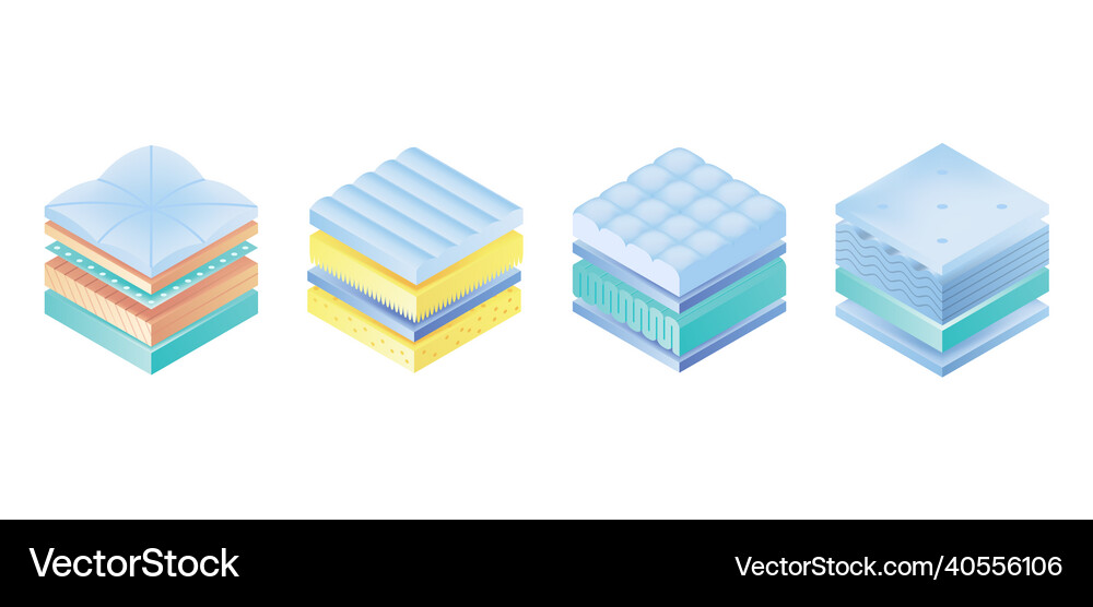 Layered orthopedic mattress icon set isometric Vector Image